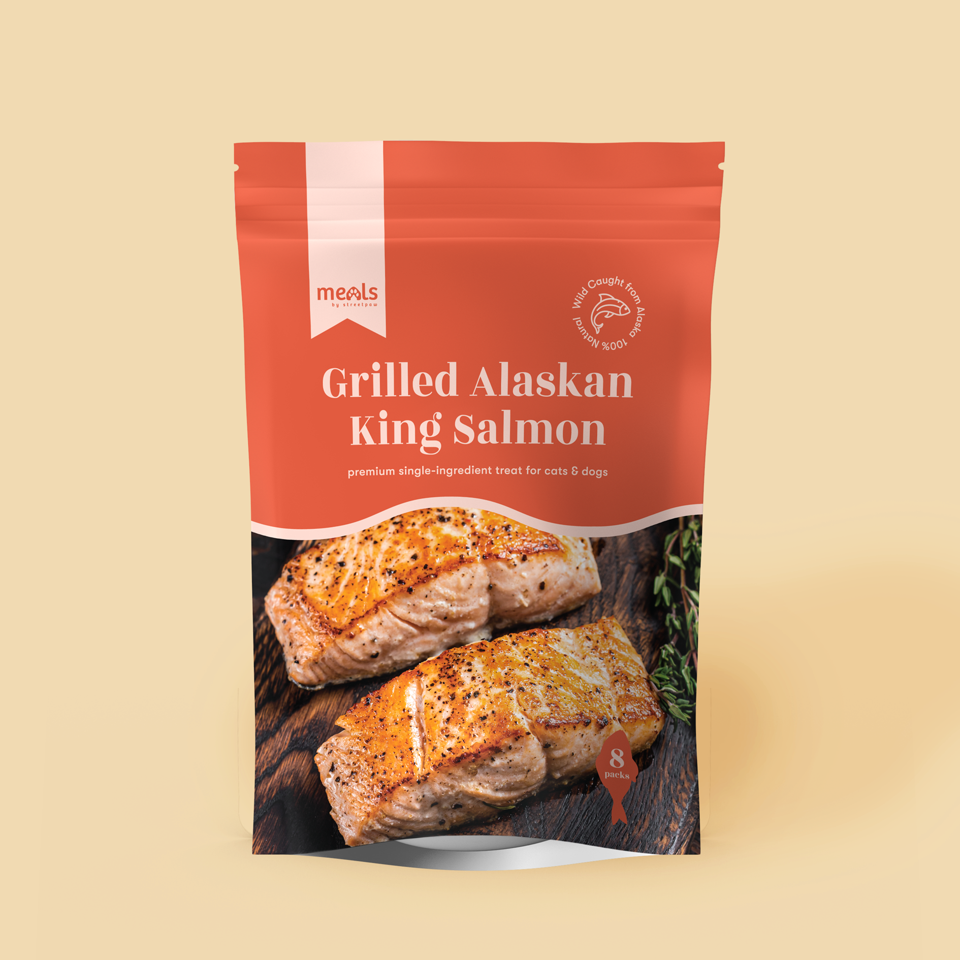Grilled Wild Caught Alaskan King Salmon (Standard Pack of 8) [For Cats ...